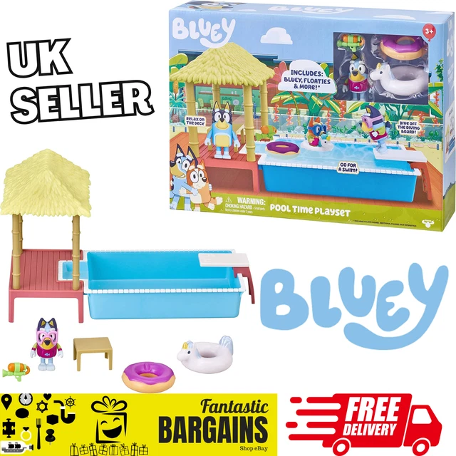 BLUEY POOL TIME Fun Playset Bluey Figure in Swim Suit & Floaties Kids ...