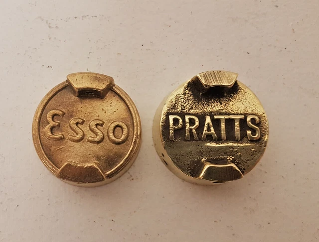 VINTAGE BRASS 2 gallon petrol cap tops Esso + Pratts. Original! £12.99 ...