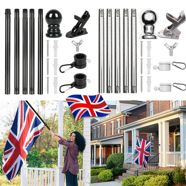 6FT WALL MOUNTED Mount Telescopic Flag Pole Top Ball Stainless Steel ...