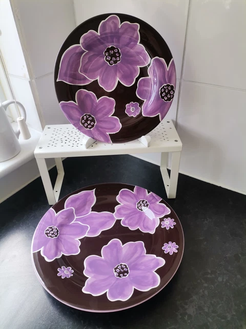 GATES WARE BY Laurie Gates Nesting Serving Plates x2 Brown w/ Purple ...