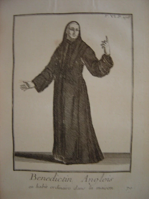 GRAVURE RELIGION COSTUME Religieux Bénédictin anglais en habit ...