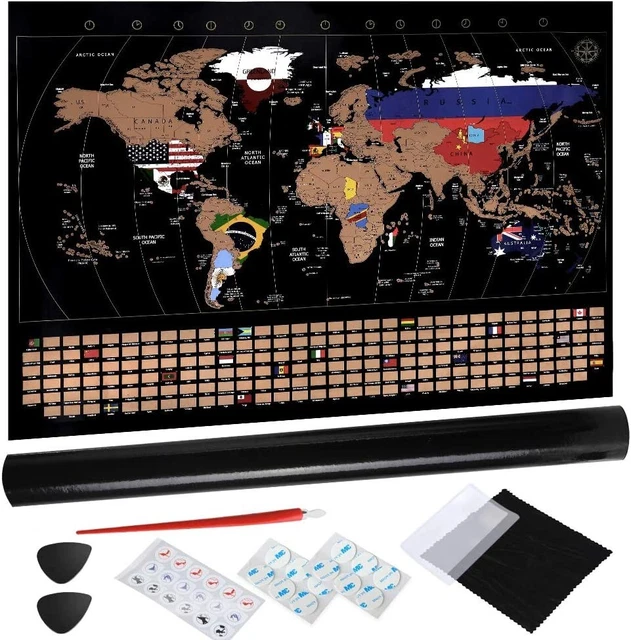 SCRATCH OFF WORLD Map 80x58 cm Detailed Country Flags Scratch Off ...