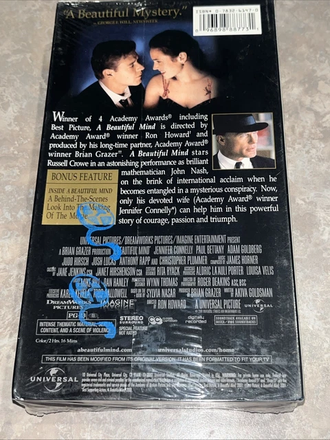 A BEAUTIFUL MIND (VHS, 2002) Russell Crowe Ed Harris Watermarked New £3 ...