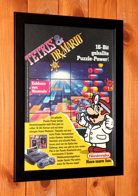 1994 TETRIS & Dr. Mario Nintendo SNES Mini Werbeblatt Gerahmt Poster Ad ...