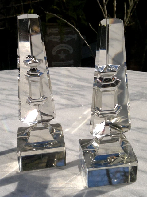 19TH CENTURY PAIR Cut Glass Crystal Obelisk Prism Desktop Paperweights ...