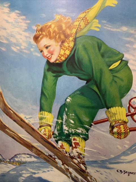 ORIGINAL C 1940S Pretty Pin Up Art Print Lady Girl W Evening Dress ...