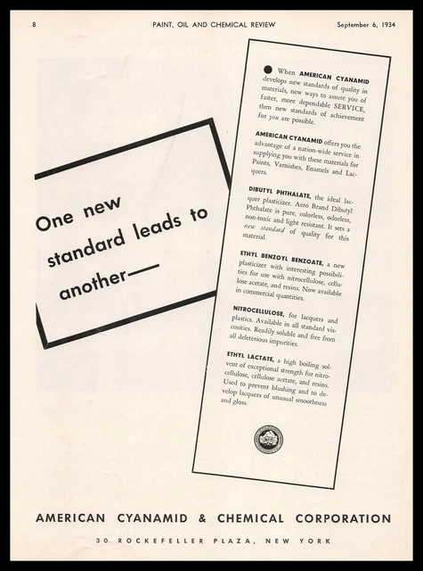 1934 AMERICAN CYANAMID & Chemical Corp. New York Lacques & Plasticizers ...