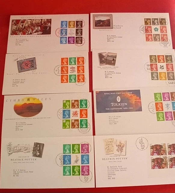 8 DIFFERENT PRESTIGE Pane First Day Covers 1990 - 1995 inc Dual Beatrix ...