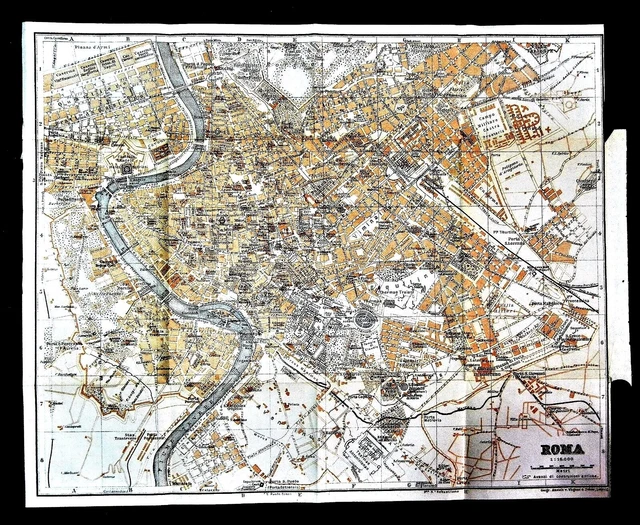 1909 ANTICA STAMPA GEOGRAFICA:MAPPA CITTA DI ROMA 1:16.000 CM 35 x 30 ...