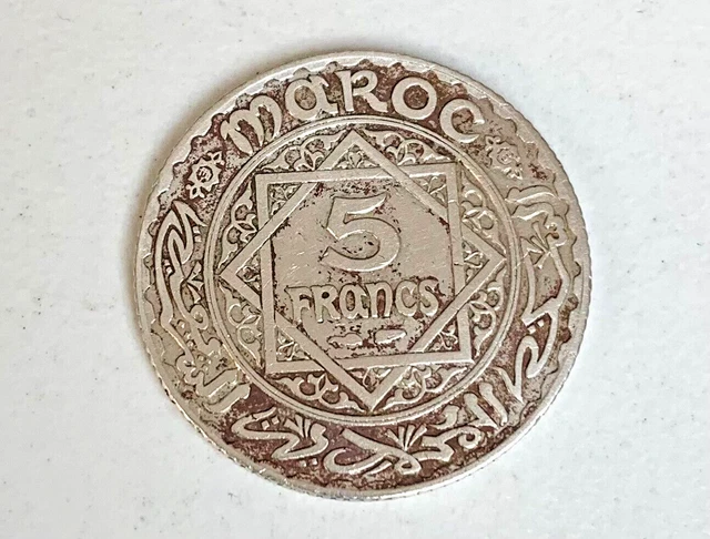 MAROC MONNAIE 5 Francs 1347 argent Protectorat France Empire Chérifien ...