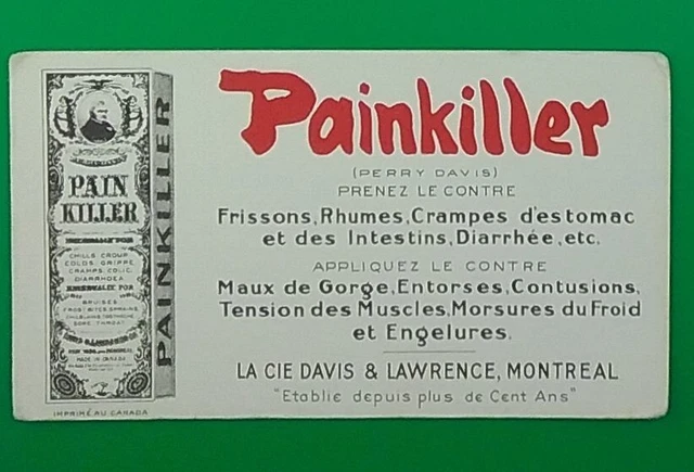 VINTAGE INK BLOTTER Advertising Paper Card - Painkiller, Perry Davis ...