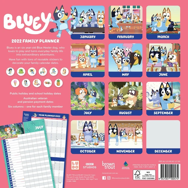 BLUEY 2022 CALENDAR Bluey Family Planner Square Wall Calendar ...