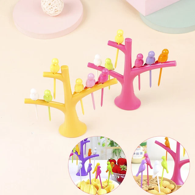 FOOD PICKS FOR Kids Plastic Fruit Fork Tree Bird Dessert Fork Set ...