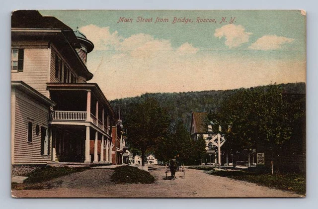 MAIN STREET ROSCOE New York antike Sullivan County Catskills Postkarte ...