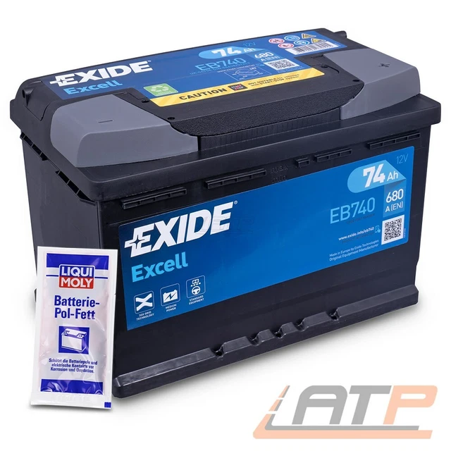 EXIDE AUTOBATTERIE 12V 74Ah STARTERBATTERIE 680A EB740 EXCELL+BATTERIE ...