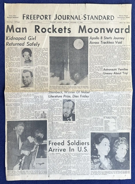 APOLLO 8 LAUNCHES for First-Ever Orbit of Moon/Front Page Dec. 21, 1968 ...
