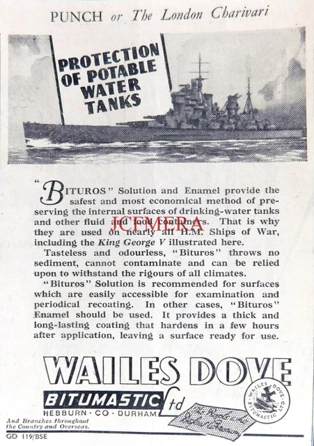 WW2 WAILES DOVE Water Tank Bitumastic Advert, Small Original 1944 Print ...