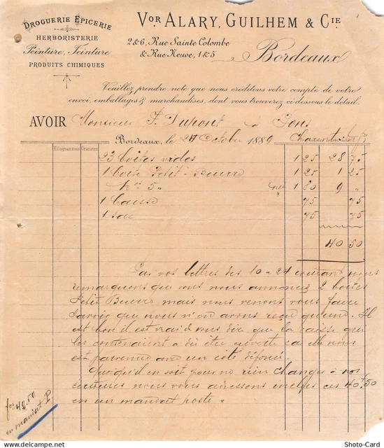1889 DROGUERIE EPICERIE Herboristerie Peinture Teinture Veuve Alary ...
