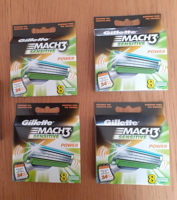 4 GILLETTE MACH3 sensitive power 8 blade packs £45.00 - PicClick UK