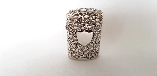 RARE SOLID SILVER Spring Loaded Push Button Opening Victorian Vesta ...