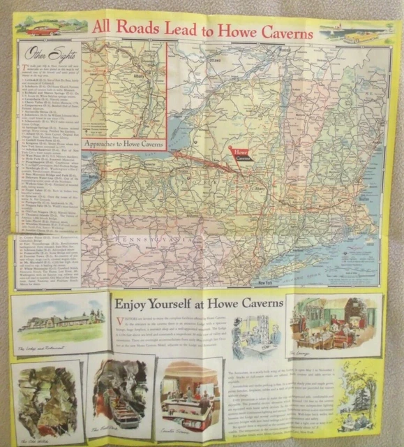 ORIGINAL BROCHURE, HOWE Caverns, Cobleskill, NY, with map & drawings ...