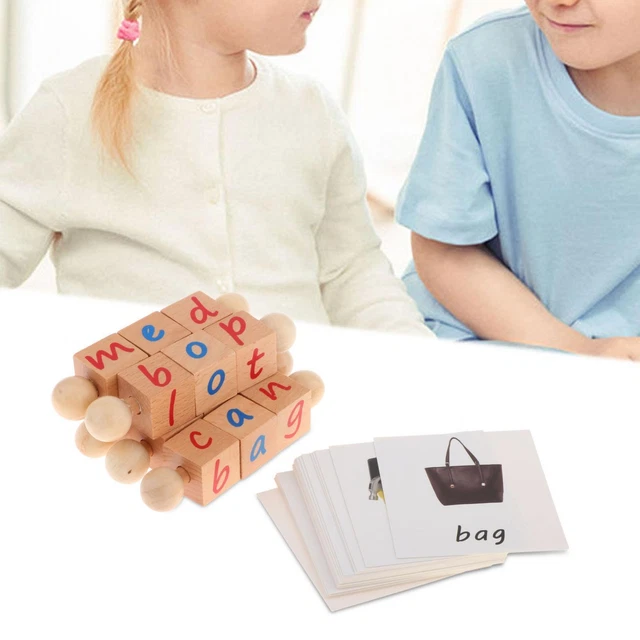 WOODEN READING BLOCKS Flash Cards Sight Words Birthday Gifts Montessori ...