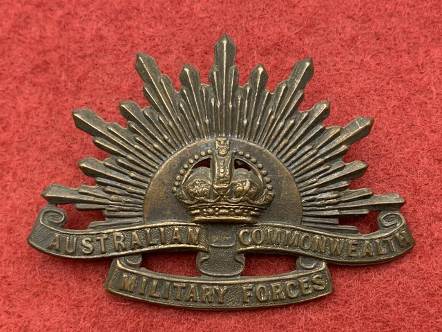 WW1 WW2 ORIGINAL Australian RISING SUN Slouch Hat Badge Maker Marked ...