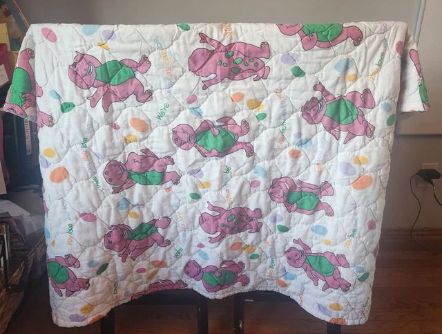 VTG BARNEY THE Dinosaur Fleece Crib Blanket Throw 90s USA Made 50x38 £ ...