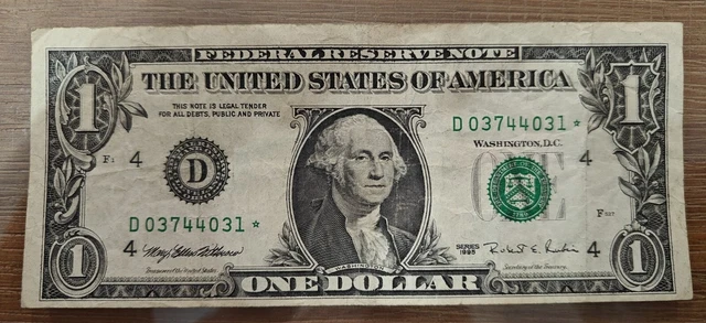 1995 ONE DOLLAR BILL Misaligned Miscut Off Center ERROR STAR NOTE £7.84 ...