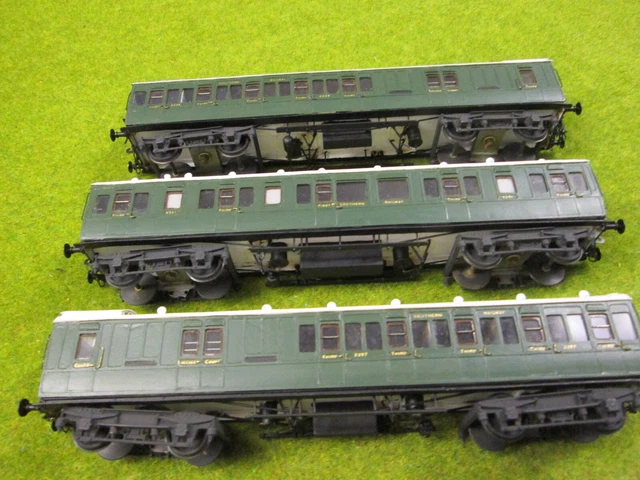 KITBUILT SOUTHERN EX Lswr Birdcage 3 Coach Set (45) Green Livery Em ...