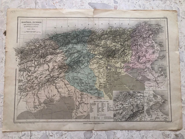 CARTE GÉOGRAPHIQUE 1886 ALGERIE TUNISIE plan extrait Atlas Drioux Leroy ...