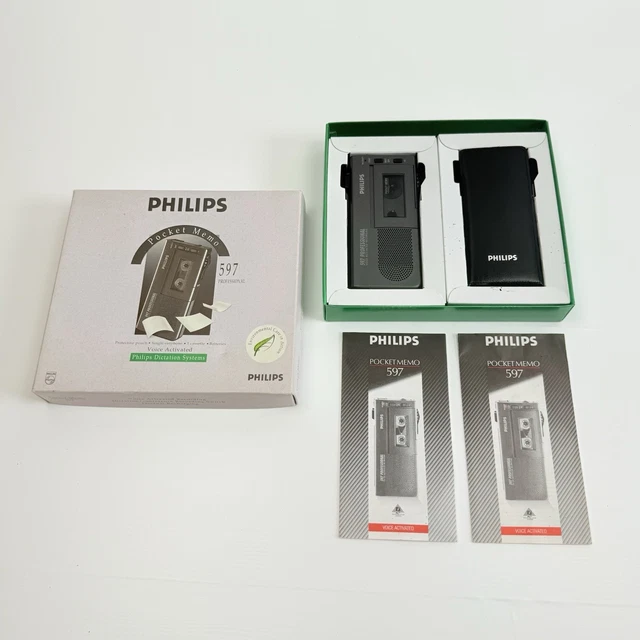 RARE PHILIPS POCKET Memo 597 Dictaphone Voice Recorder Vintage + Case ...