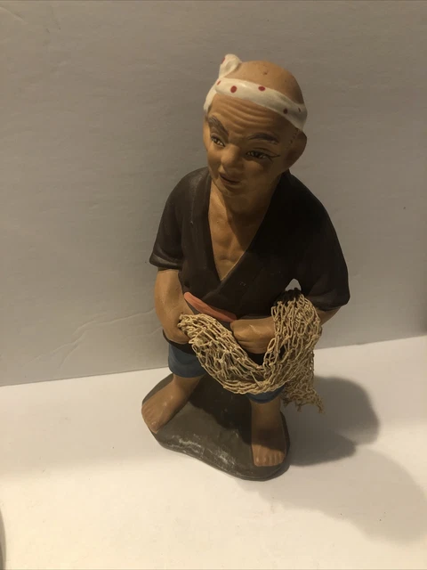 VINTAGE JAPANESE Fisherman With Net Figurine 6 And 3/4 Inch Tall $5.00 ...
