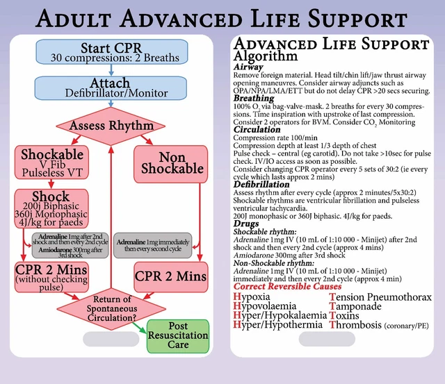 ADVANCED LIFE SUPPORT Algorithm Lanyard Reference Card - ALS ACLS $4.99 ...