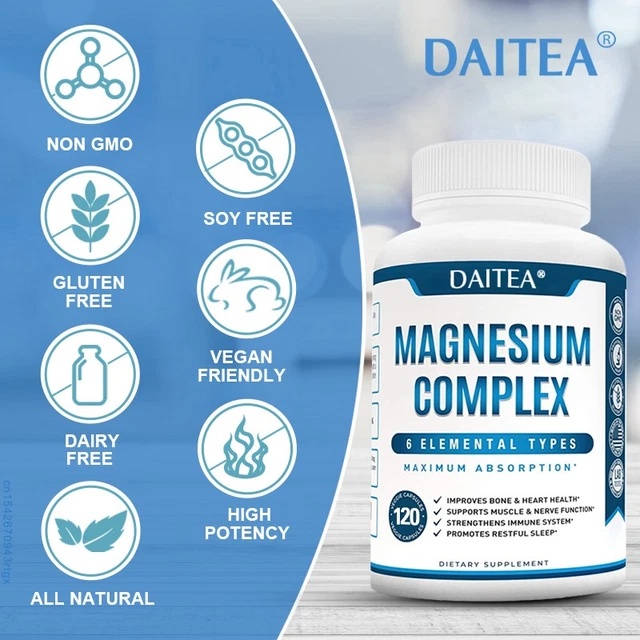 MAGNESIUM COMPLEX PROMOTES Bone Muscle Heart Health Improve Mood 120 ...