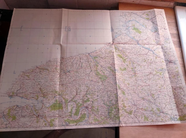 ORIGINAL WW2 WAR Office (?) Cloth Map of Dieppe Amiens France c 1944 ...