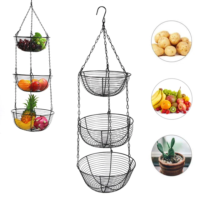 3-ETAGE HÄNGEKORB OBSTKORB zum Aufhängen Gemüsekorb Küchenampel Eisen ...