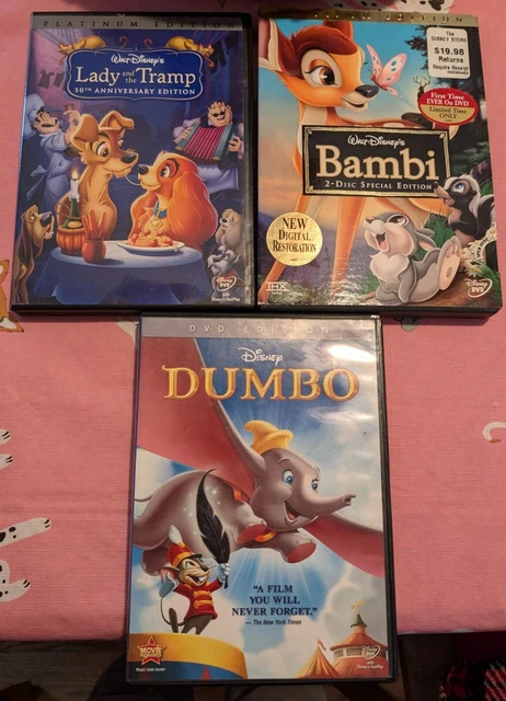 WALT DISNEY'S BAMBI, Dumbo And Lady And The Tramp Dvd Variety Lot - Pre ...