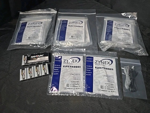 128 ZYNEX MEDICAL Tens Unit Electrodes 2" Round Pads 32 Packs 8 9V Lead ...