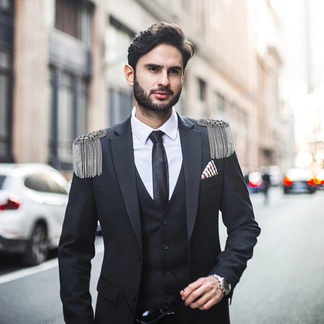 1 PAIR OF FENICAL Epaulets Rhinestone Shoulder Board Tassel Epaulettes ...