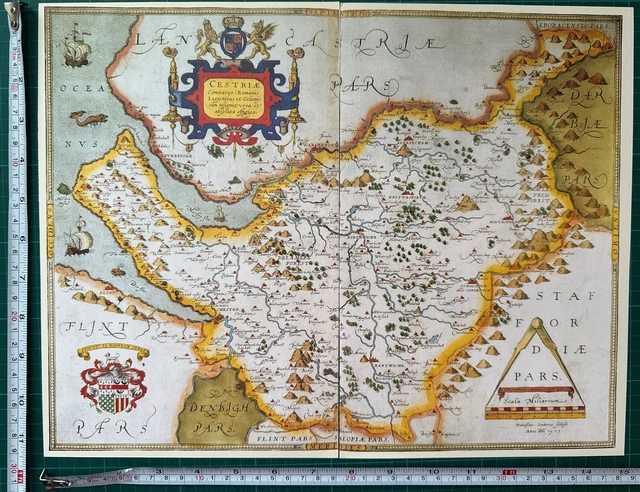 OLD TUDOR SAXTON 1500s Map of Cheshire, England 1577 Antique Reprint ...