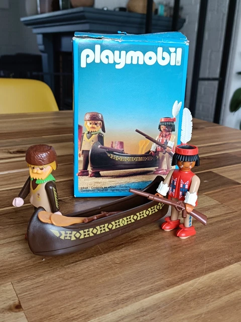 PLAYMOBIL 3397 TRAPPEUR Indiens Canoë Westerns Far Ouest Boîte Vintage ...
