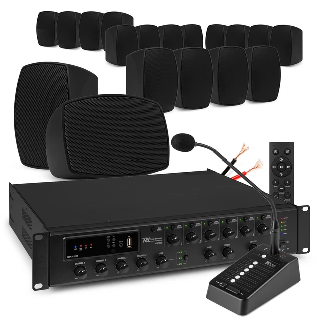 WALL MOUNT SPEAKER System with Multi Room Amplifier & Microphone 18x ...