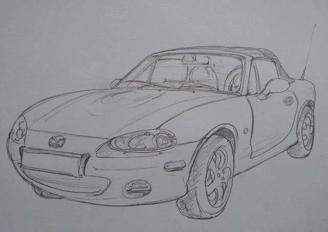 ORIGINAL A4 PENCIL Drawing Sketch of a Mazda Miata MX-5 NB Mk2 Sports ...