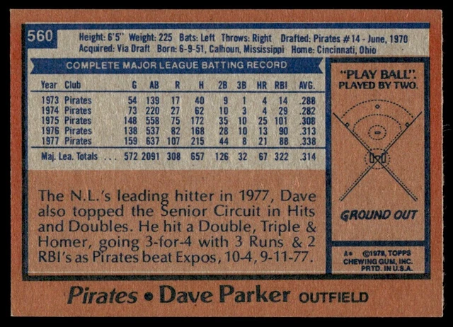 1978 TOPPS BASEBALL Card Dave Parker Pittsburgh Pirates #560 EUR 1,66 ...