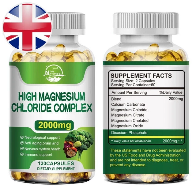 MAGNESIUM CITRATE 2000MG 120 Vegan Capsules - For Energy, Fatigue ...