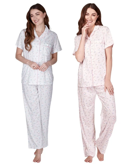 LA MARQUISE BUTTON Pyjamas Flower Leaf Jersey Short Sleeve Floral ...