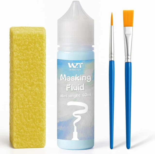 WATERCOLOR MASKING FLUID 60ml with a Paintbrush 60 ml (Pack of 1), Blue ...