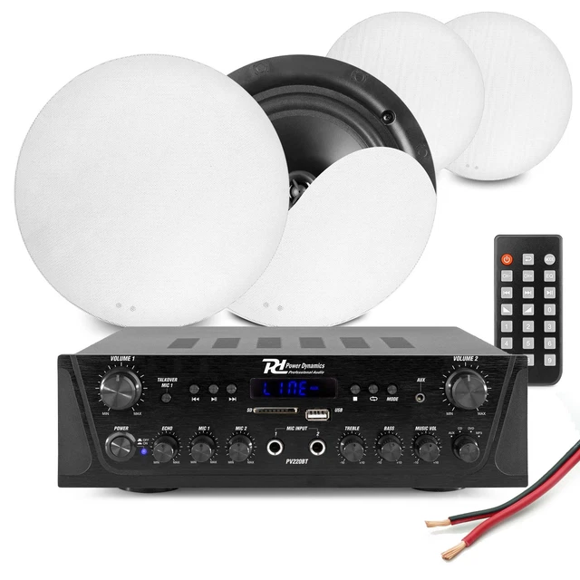 2-ZONE MULTI ROOM Ceiling Speaker System PV220BT Bluetooth Amplifier ...
