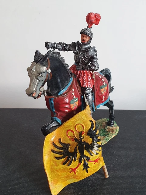 ELASTOLIN LINEOL RITTER Landsknecht zu Pferd Bannerträger Mittelalter 7 ...